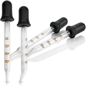 eye dropper - (pack of 4) bent & straight tip calibrated glass medicine droppers for essential oils | pipette dropper for accurate easy dose and measurement (1 ml capacity)