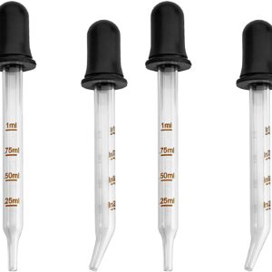 Eye Dropper - (Pack of 4) Bent & Straight Tip Calibrated Glass Medicine Droppers for Essential Oils | Pipette Dropper for Accurate Easy Dose and Measurement (1 mL Capacity)