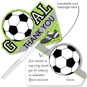 Big Dot of Happiness Goaaal - Soccer - Shaped Thank You Cards - Baby Shower or Birthday Party Thank You Note Cards with Envelopes - Set of 12