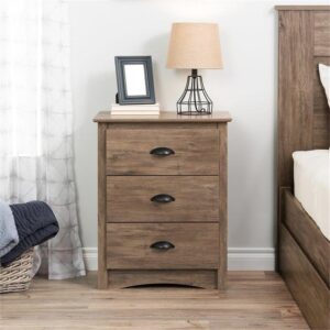 Prepac Salt Spring Rustic Tall Nightstand Side Table with 3 Drawers, Farmhouse Tall 3-Drawer Bedside Table 16" D x 23" W x 29" H, Drifted Gray, DDC-2403