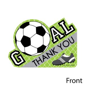 Big Dot of Happiness Goaaal - Soccer - Shaped Thank You Cards - Baby Shower or Birthday Party Thank You Note Cards with Envelopes - Set of 12