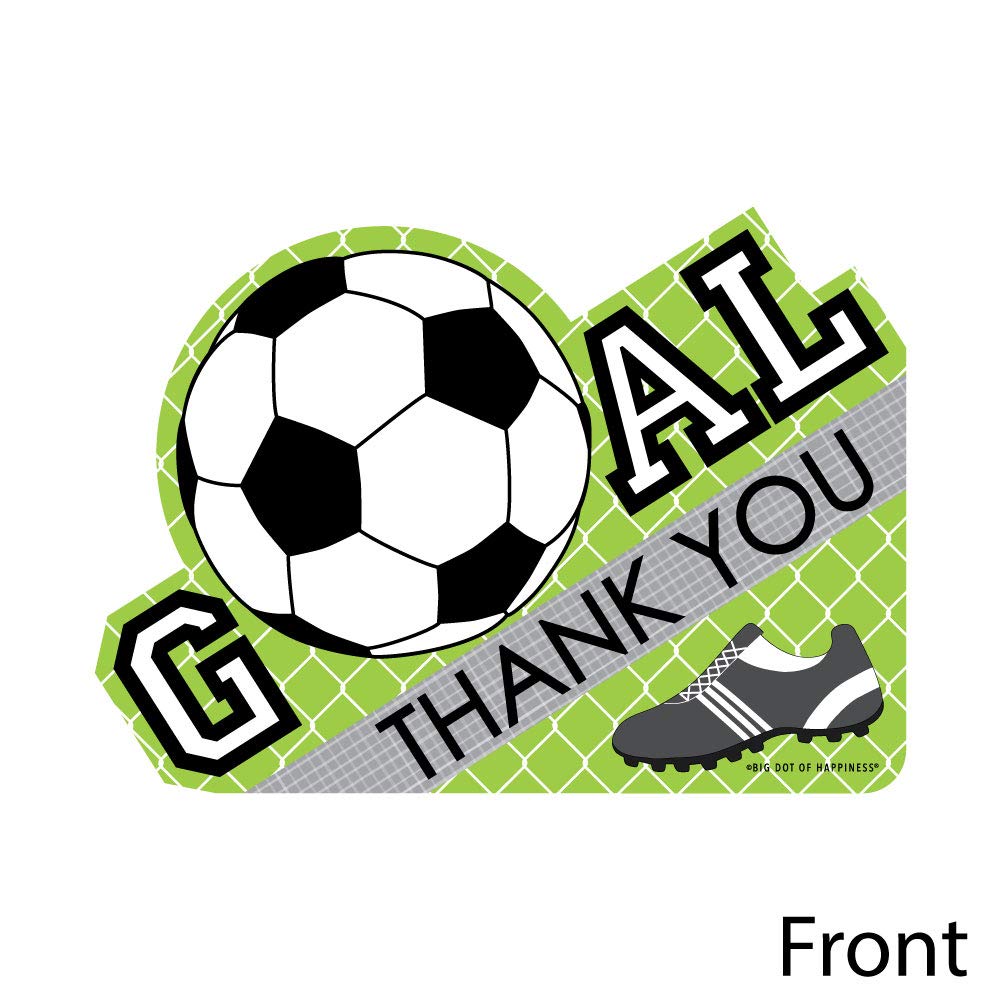 Big Dot of Happiness Goaaal - Soccer - Shaped Thank You Cards - Baby Shower or Birthday Party Thank You Note Cards with Envelopes - Set of 12