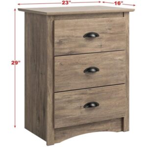 Prepac Salt Spring Rustic Tall Nightstand Side Table with 3 Drawers, Farmhouse Tall 3-Drawer Bedside Table 16" D x 23" W x 29" H, Drifted Gray, DDC-2403