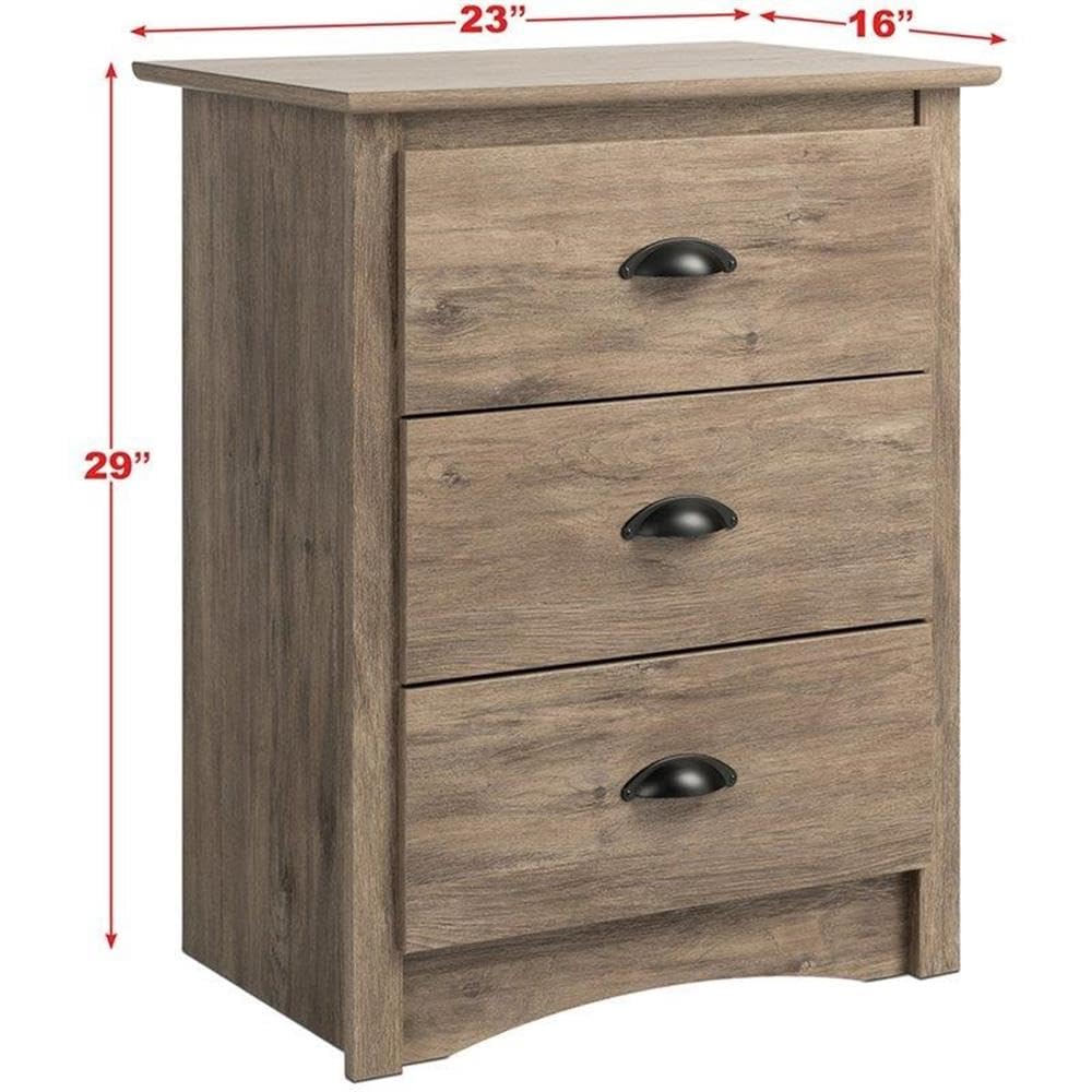 Prepac Salt Spring Rustic Tall Nightstand Side Table with 3 Drawers, Farmhouse Tall 3-Drawer Bedside Table 16" D x 23" W x 29" H, Drifted Gray, DDC-2403