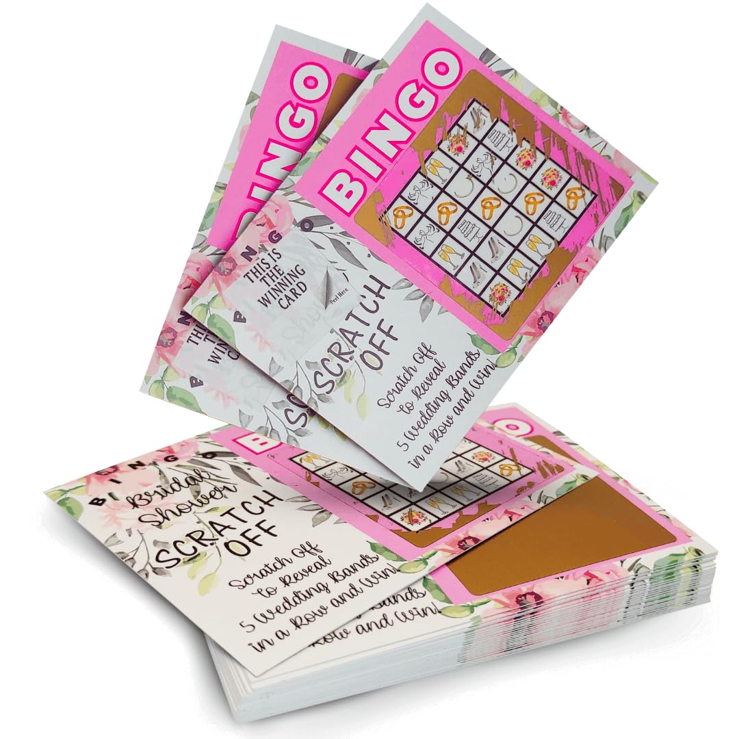 My Scratch Offs - 26 Pink Floral Scratch Off Bingo Cards Perfect for Bridal Shower Games, Wedding Party, Bridal Party Favors - Fun and Easy Bingo Game Cards