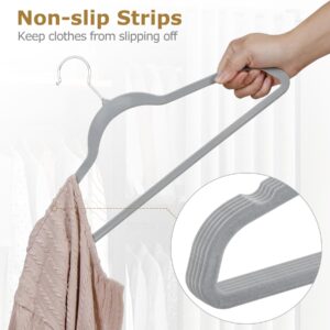 SUPER DEAL Velvet Hangers 100 Pack Premium Clothes Hangers Slim Non-Slip Notched Hangers for Suit Coat Pants Dress 360 Degree Swivel Space Saving Heavy Duty Hangers for Closet, Grey