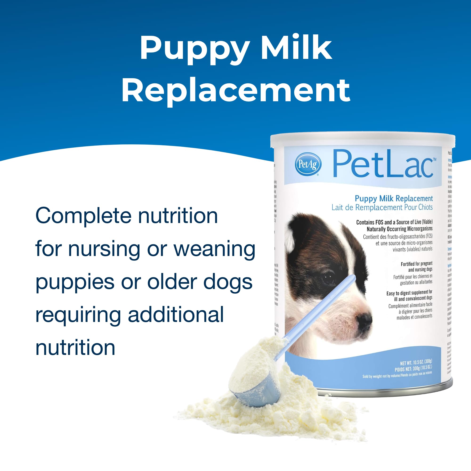 Pet-Ag PetLac Powder for Puppies - 10.5 oz, Pack of 2 - Puppy Milk Replacement Powder for Puppies Newborn to Six Weeks Old - Easy to Digest