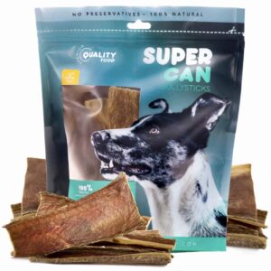 supercan bullysticks beef bully sticks for small medium large dogs (8oz) 100% natural dog chews - long lasting treats for aggressive chewers - healthy teeth - free range