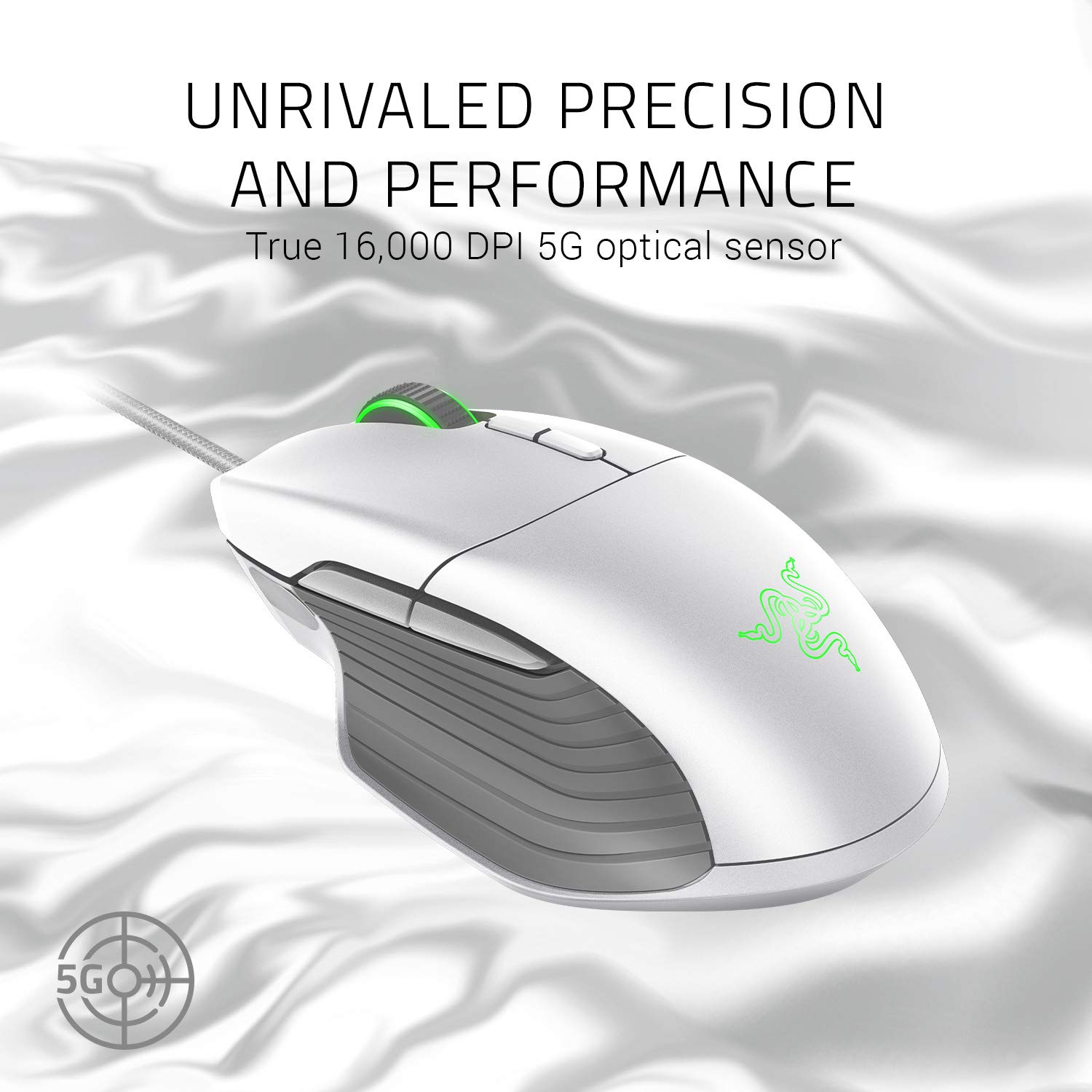 Razer Basilisk Gaming Mouse: 16,000 DPI Optical Sensor - Chroma RGB Lighting - 8 Programmable Buttons - Mechanical Switches - Customizable Scroll Resistance - Mercury White