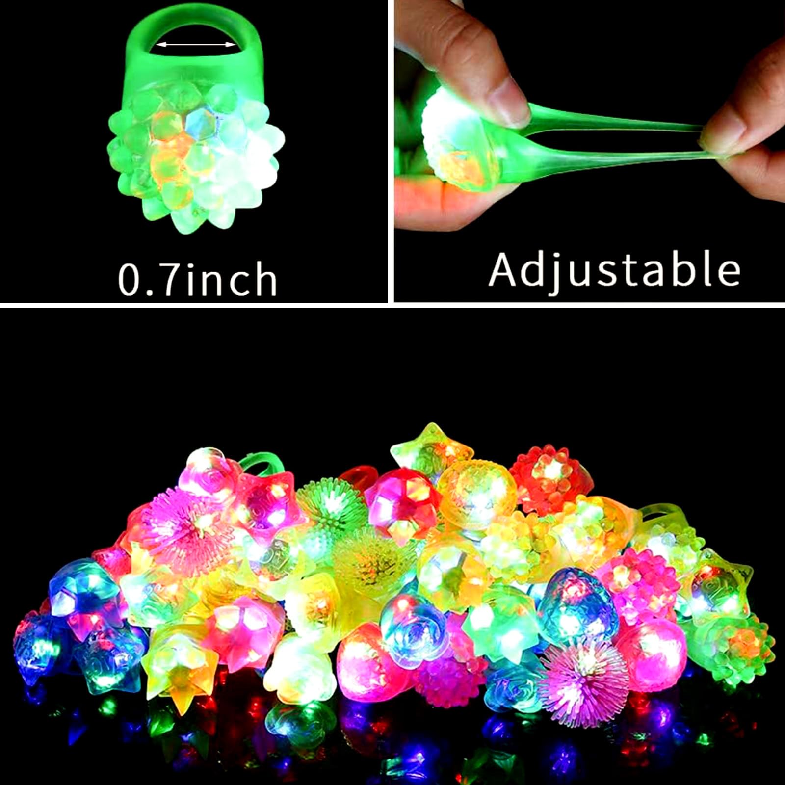 Sauyoza 38 Pack Party Favors for Kids 4-8 8-12 LED Light Up Rings Christmas Goodie Bag Stuffers Treasure Box Toys for Classroom Prizes Glow in The Dark Party Supplies for Kids Birthday Party Favors