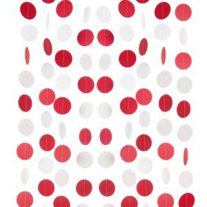 red and white paper garland circle dots party garland banner streamer backdrop hanging decorations, 2" in diameter, pack of 3, 30 feet in total