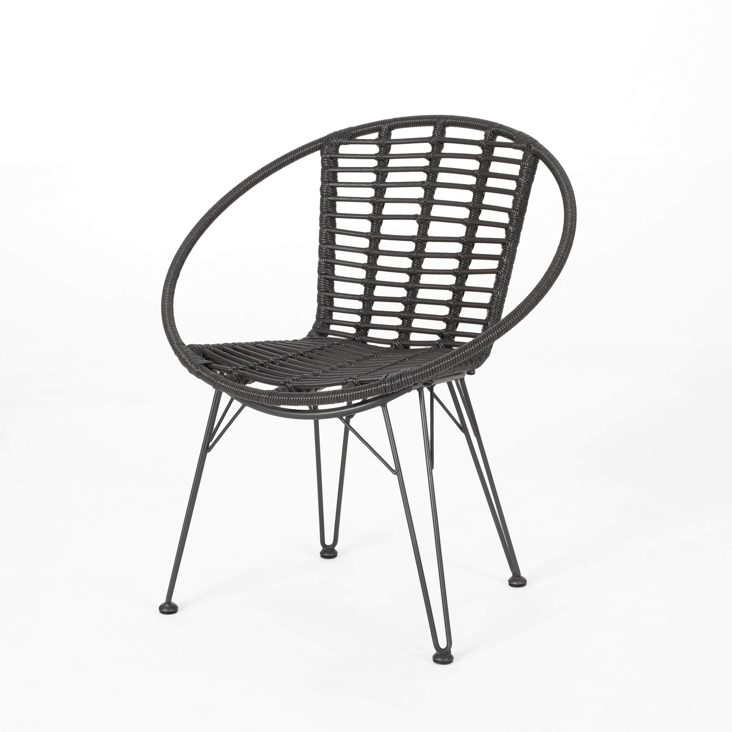 GDFStudio Great Deal Furniture Outdoor Wicker Dining Chairs (Set of 2), Gray and Black