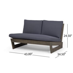 GDFStudio Outdoor Acacia Wood Loveseat with Cushions, Gray and Dark Gray