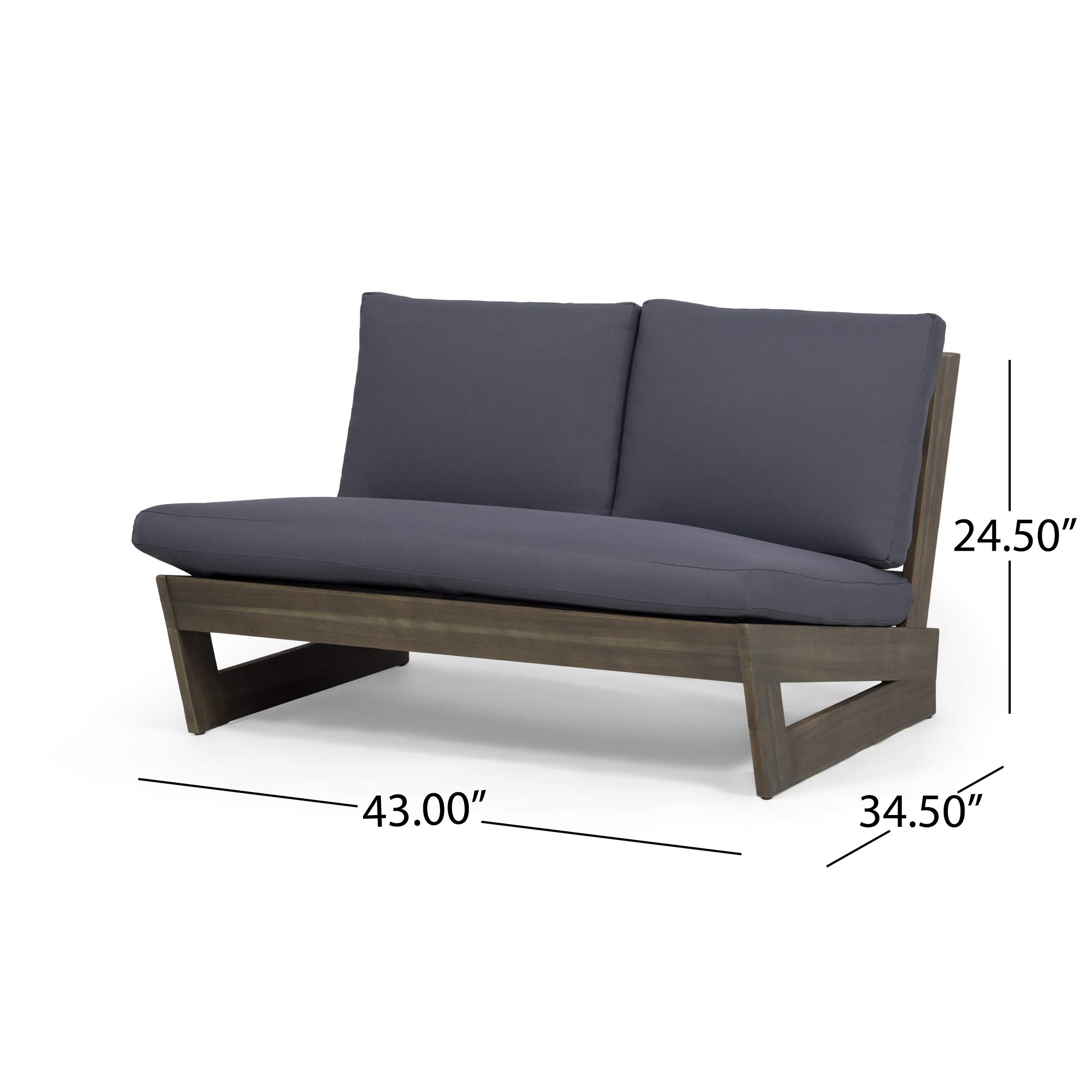 GDFStudio Outdoor Acacia Wood Loveseat with Cushions, Gray and Dark Gray