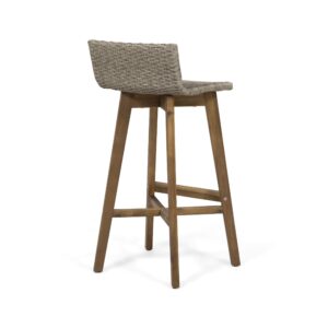 GDFStudio Outdoor Wood & Wicker Barstools (Set of 4), Light Brown and Teak