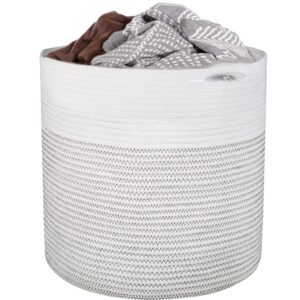 woven laundry basket, cotton rope hamper for clothing,toys, pillows, towels, decorative blanket basket for nursery, living room, 17" x 16.5"