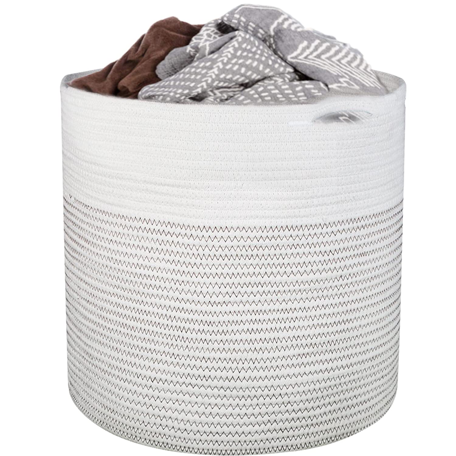 Woven Laundry Basket, Cotton Rope Hamper for Clothing,Toys, Pillows, Towels, Decorative Blanket Basket for Nursery, Living Room, 17" X 16.5"