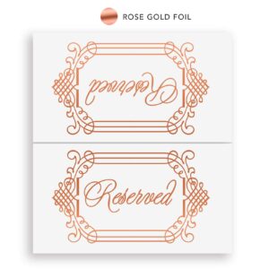 Reserved Signs for Wedding, 20-Pack, Reserved Table Cards, Rose Gold Foil, Seating Signs, for Party, Tent Place Cards for Table, with Space to Write, VIP, Double Sided Reserved Rose 7