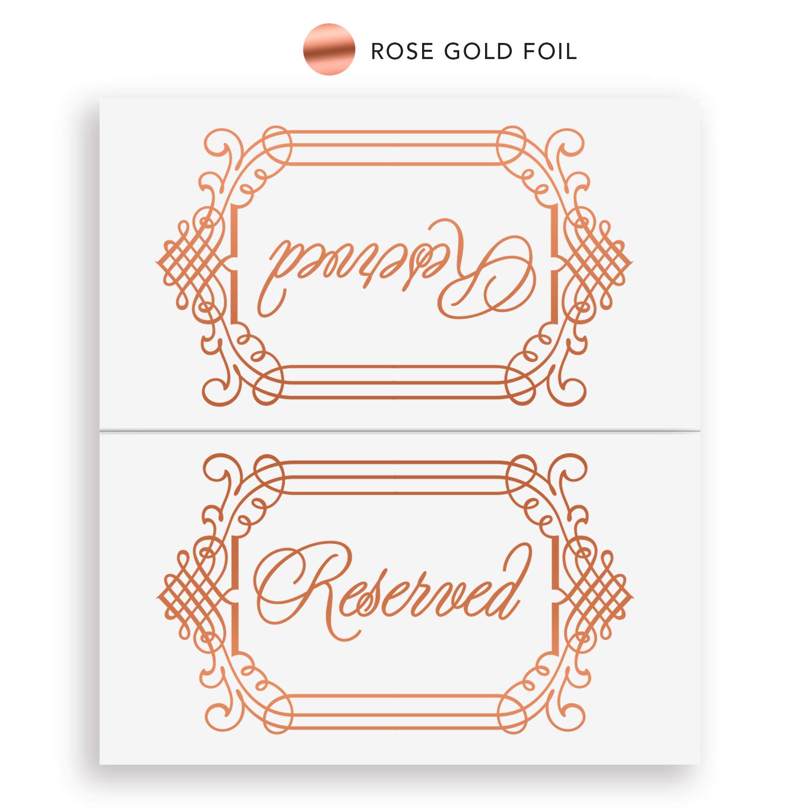 Reserved Signs for Wedding, 20-Pack, Reserved Table Cards, Rose Gold Foil, Seating Signs, for Party, Tent Place Cards for Table, with Space to Write, VIP, Double Sided Reserved Rose 7