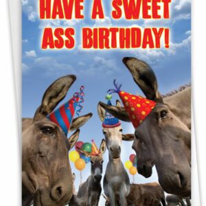 NobleWorks - 1 Happy Birthday Card with Funny Animals - Wildlife and Pet Humor, Fun Birthday Celebration Notecard - Sweet A-s C7191BDG