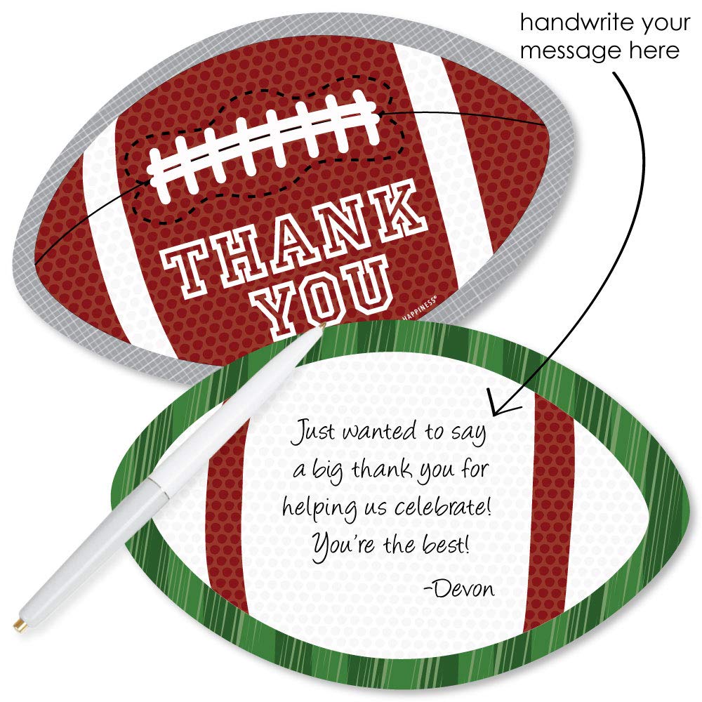 Big Dot of Happiness End Zone - Football - Shaped - Baby Shower or Birthday Party Thank You Note Cards with Envelopes - Set of 12