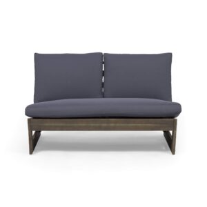 gdfstudio outdoor acacia wood loveseat with cushions, gray and dark gray