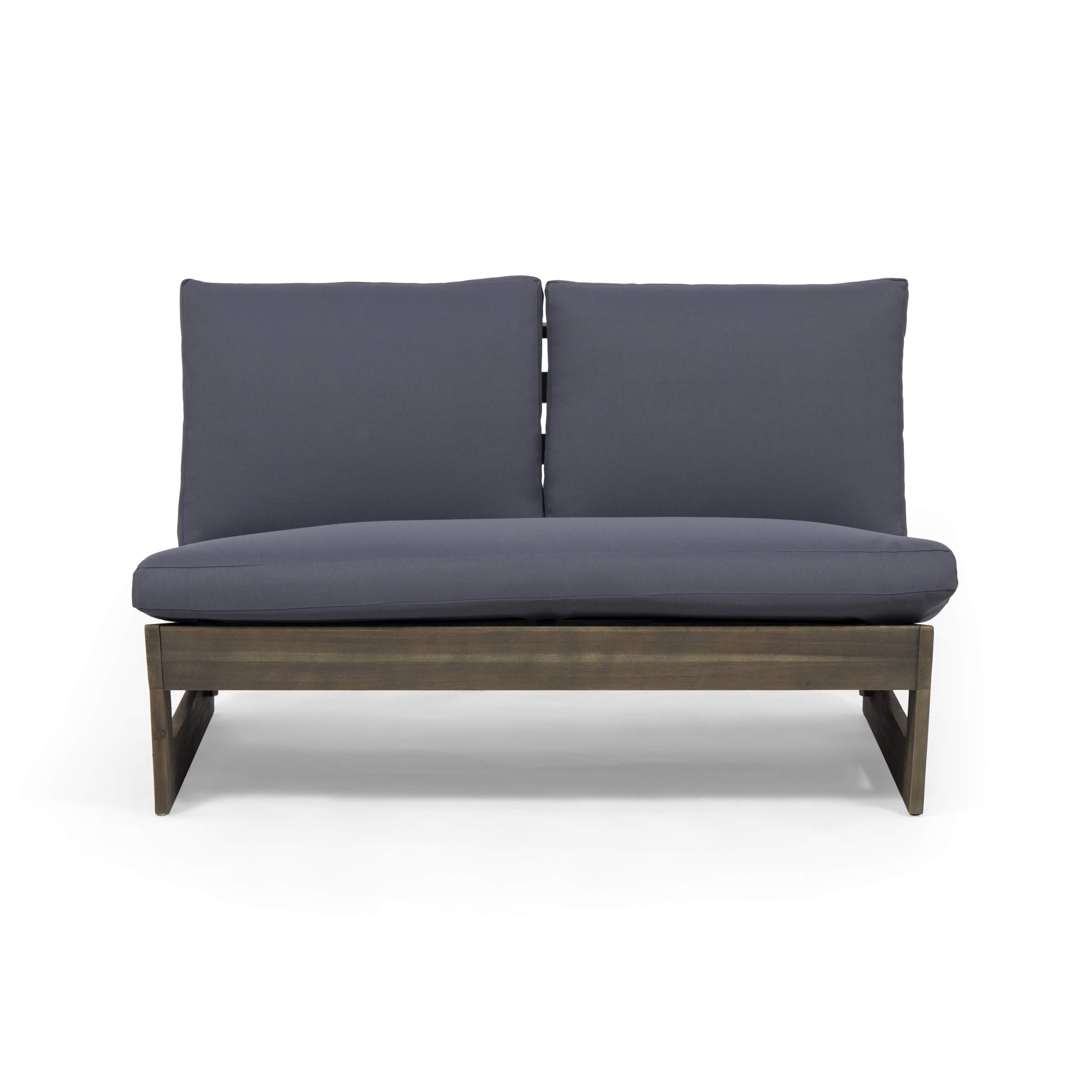 GDFStudio Outdoor Acacia Wood Loveseat with Cushions, Gray and Dark Gray