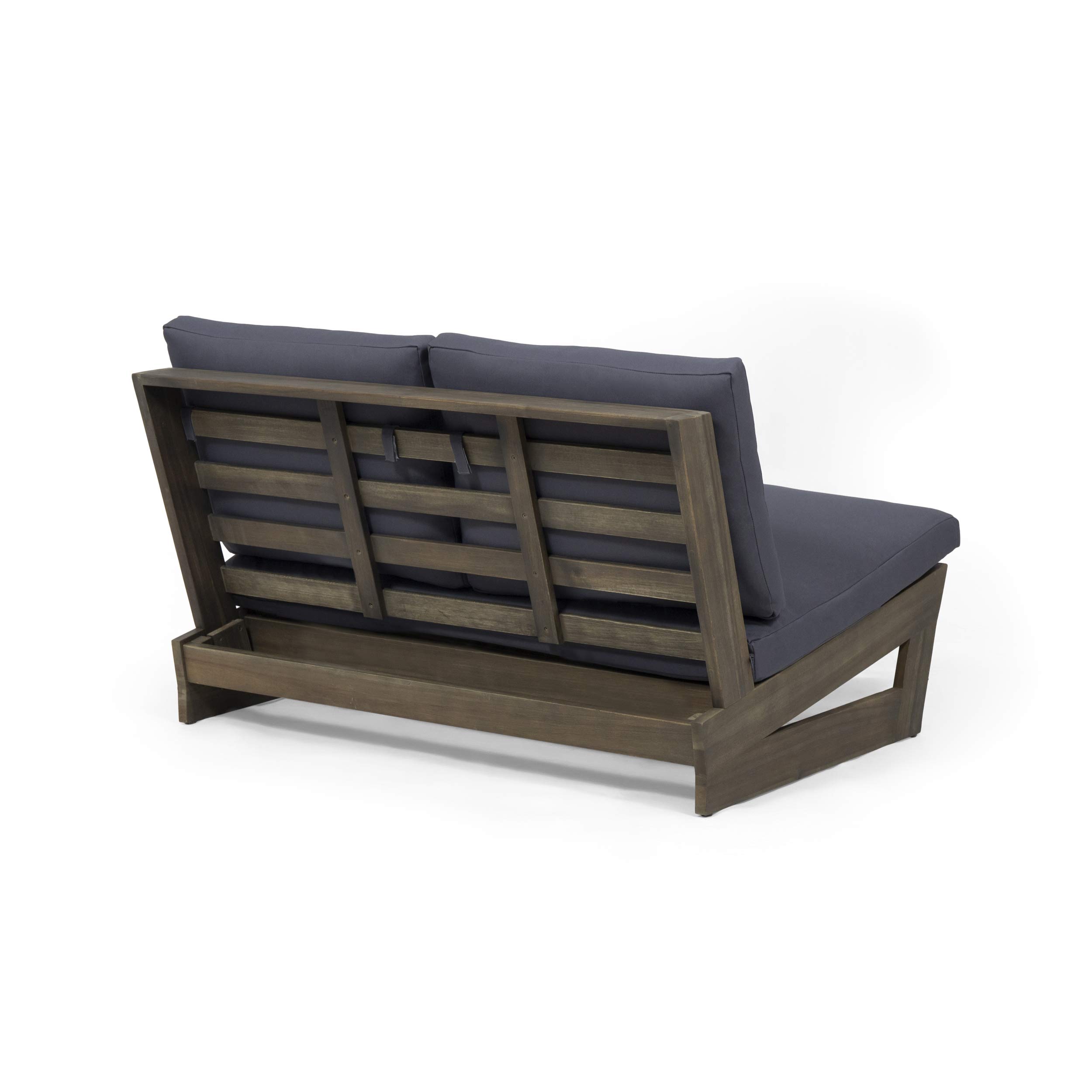 GDFStudio Outdoor Acacia Wood Loveseat with Cushions, Gray and Dark Gray