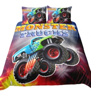 suncloris,3d racing monster truck home duvet cover bedding set.included: duvet cover,pillowcase(no comforter inside) (full)