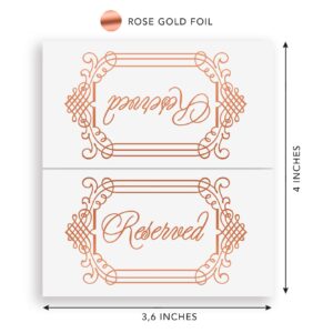 Reserved Signs for Wedding, 20-Pack, Reserved Table Cards, Rose Gold Foil, Seating Signs, for Party, Tent Place Cards for Table, with Space to Write, VIP, Double Sided Reserved Rose 7