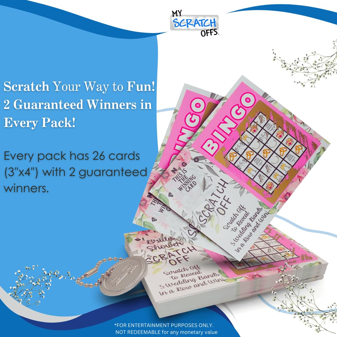 My Scratch Offs - 26 Pink Floral Scratch Off Bingo Cards Perfect for Bridal Shower Games, Wedding Party, Bridal Party Favors - Fun and Easy Bingo Game Cards