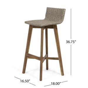 GDFStudio Outdoor Wood & Wicker Barstools (Set of 4), Light Brown and Teak