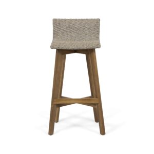 GDFStudio Outdoor Wood & Wicker Barstools (Set of 4), Light Brown and Teak