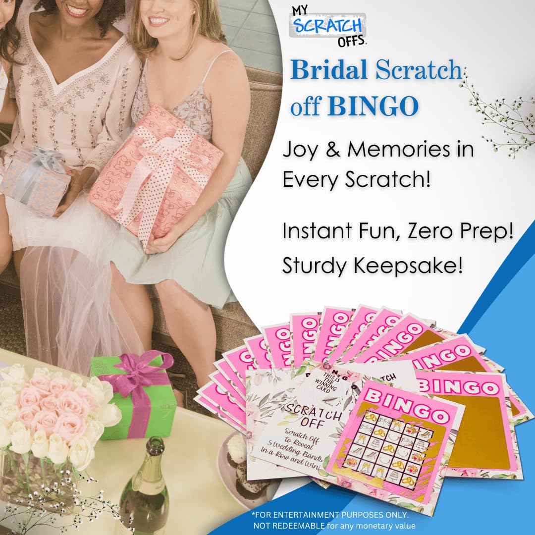 My Scratch Offs - 26 Pink Floral Scratch Off Bingo Cards Perfect for Bridal Shower Games, Wedding Party, Bridal Party Favors - Fun and Easy Bingo Game Cards