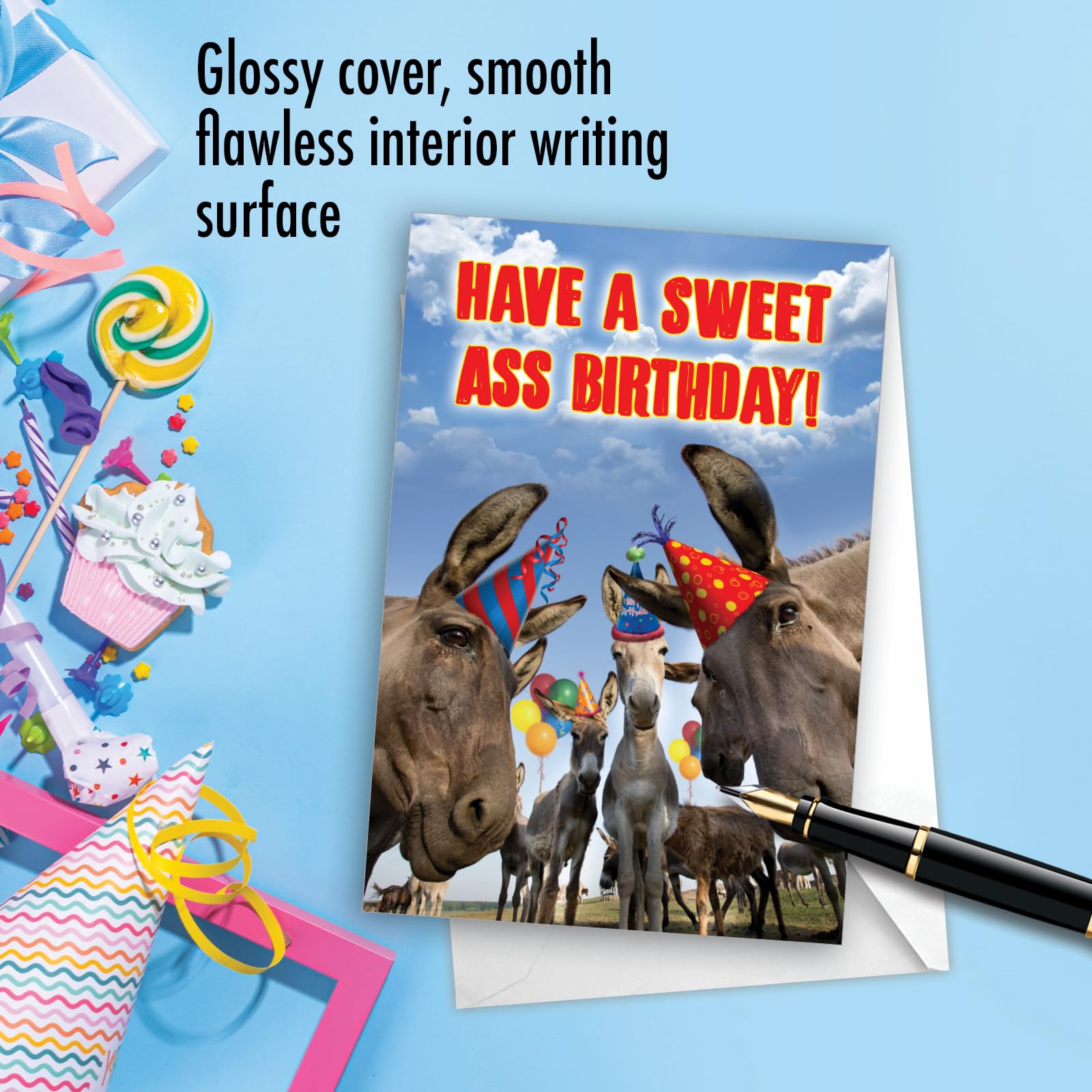 NobleWorks - 1 Happy Birthday Card with Funny Animals - Wildlife and Pet Humor, Fun Birthday Celebration Notecard - Sweet A-s C7191BDG