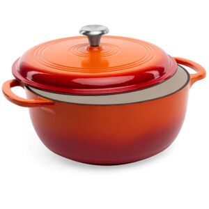 best choice products 6qt ceramic non-stick heavy-duty cast iron dutch oven w/enamel coating, side handles for baking, roasting, braising, gas, electric, induction, oven compatible, orange