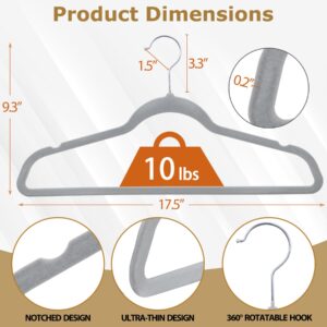 ZENY Premium Velvet Hangers 100 Pack, Clothes Hangers Non-Slip Felt Hangers, Sturdy Grey Hangers Heavy Duty Coat Hangers, 360° Swivel Hook, Durable Suit Hangers for Closet, Space Saving