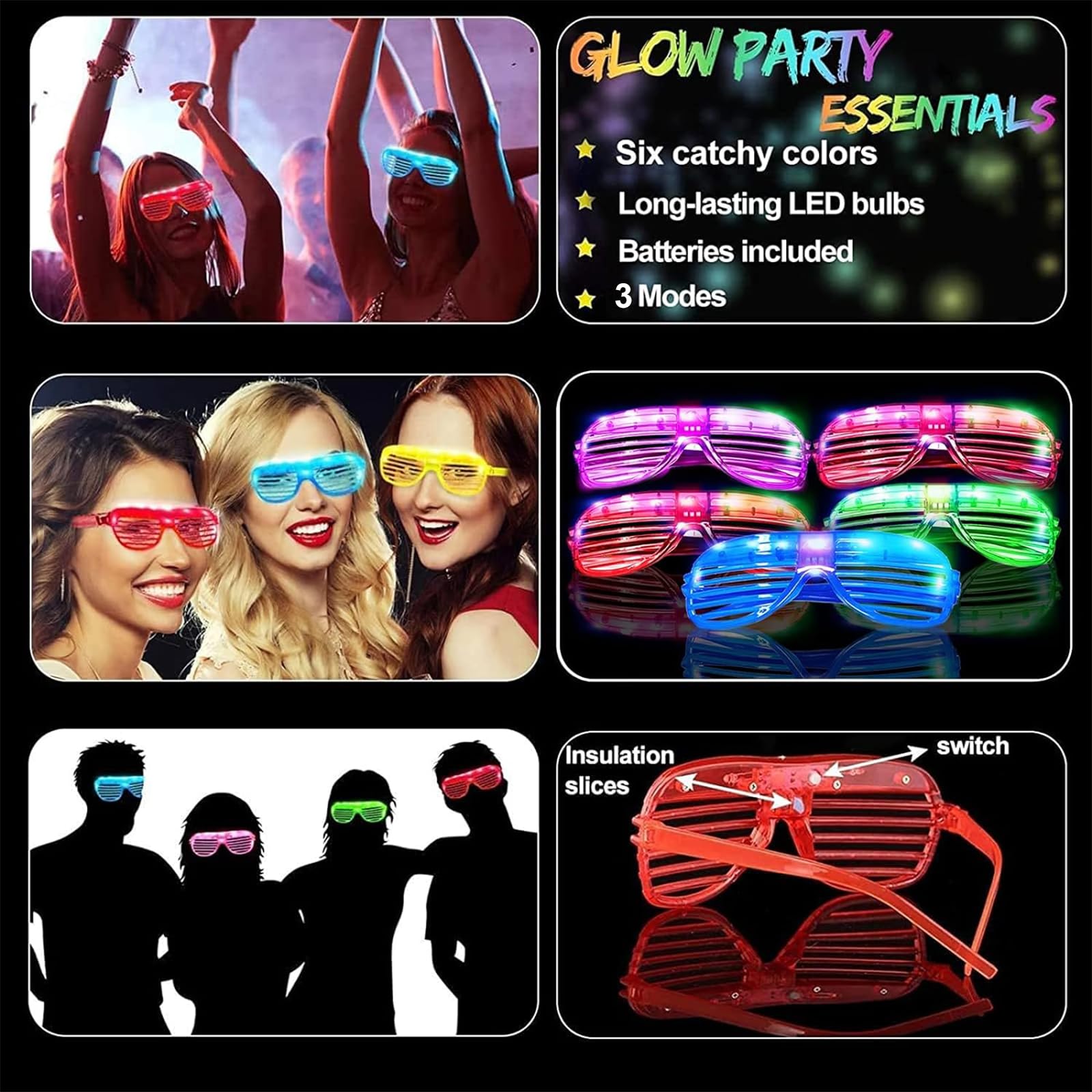 36 Pack LED Glasses New Years Eve Party Supplies Glow In The Dark for Kids Adult Rave Neon Flashing Sunglasses Glow Sticks Glasses New Years Light Up Accessories for New Years Birthday Decorations