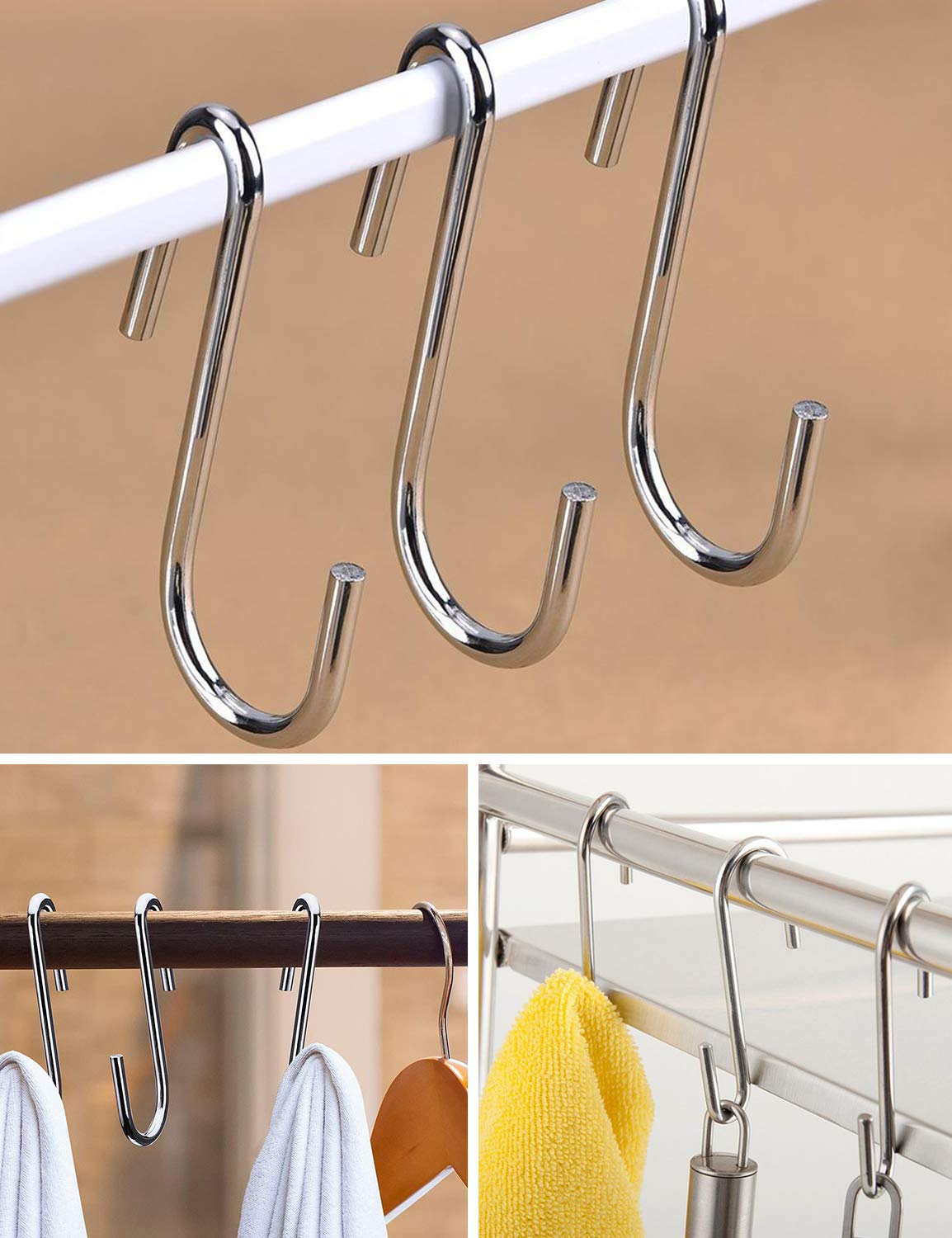 12 Pack 2.4" Heavy Duty (22lbs Max) S Shaped Hooks Hanging Hangers Hooks for Kitchen, Bathroom, Bedroom and Office(Pan,Pot,Coat,Bag,Plants)(Black)