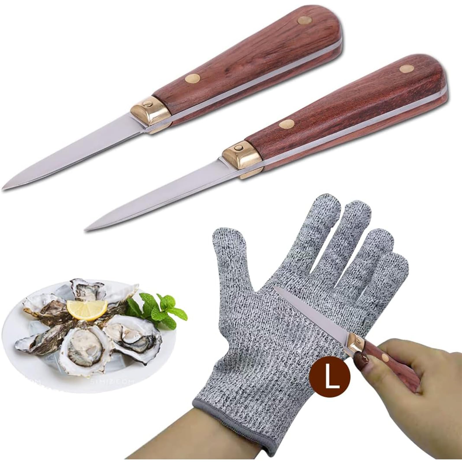 SPEENSUN Oyster Shucking Knife, Oyster Knife, Shucking Knife Not Easy to Break and Bend, More Secure with Oyster Shucking Knife and Gloves (2 Knife and 1 Glove L), Best Oyster Shucking Set