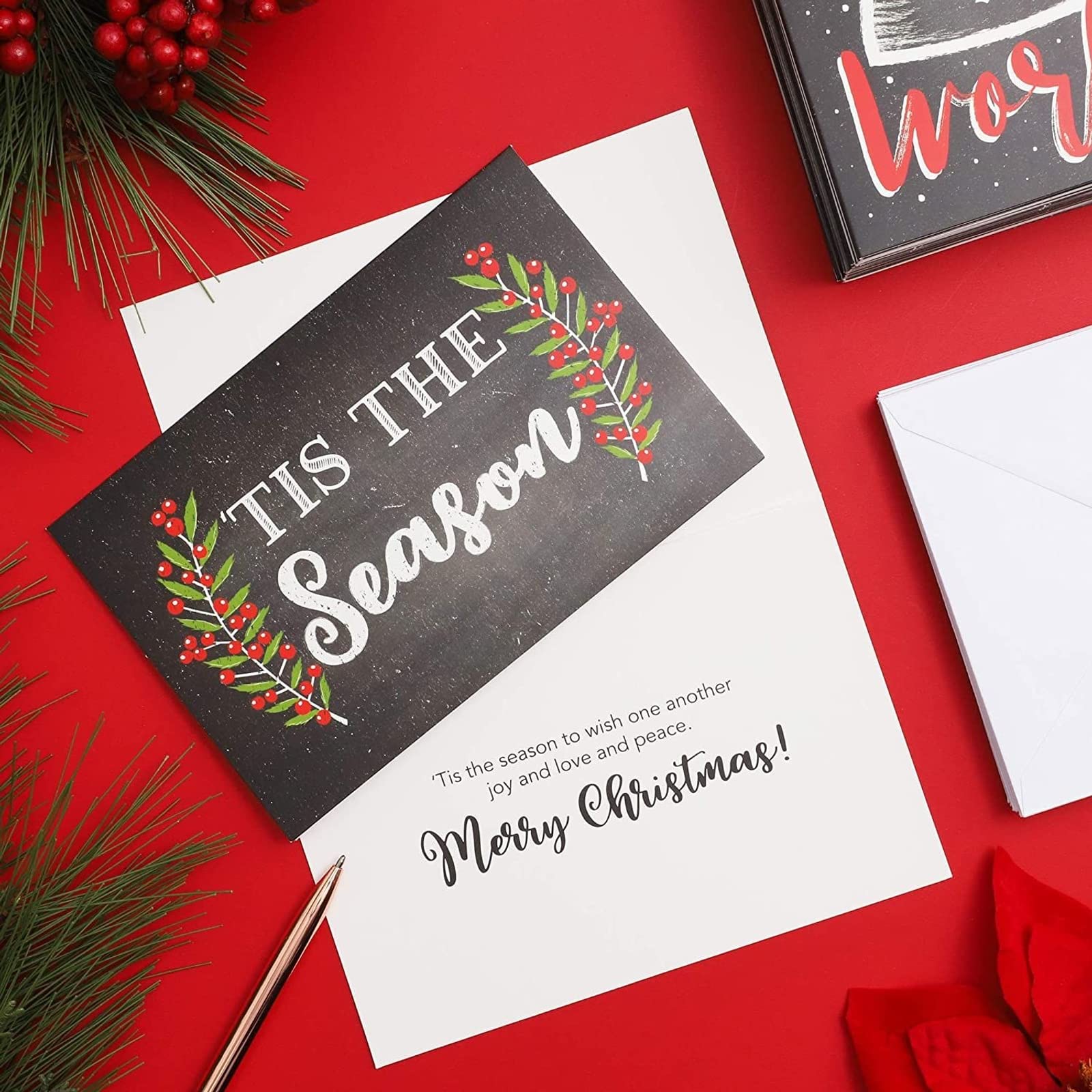 48 Pack Merry Christmas Cards with Envelopes 4x6, Festive Holiday Greeting Card for Xmas, 6 Chalkboard Designs