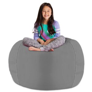 posh stuffable kids stuffed animal storage bean bag chair cover - childrens toy organizer, x-large 48" - solid gray