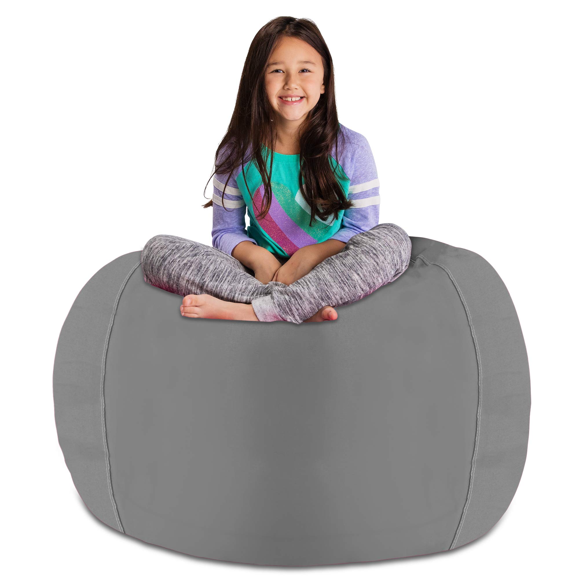 Posh Stuffable Kids Stuffed Animal Storage Bean Bag Chair Cover - Childrens Toy Organizer, X-Large 48" - Solid Gray