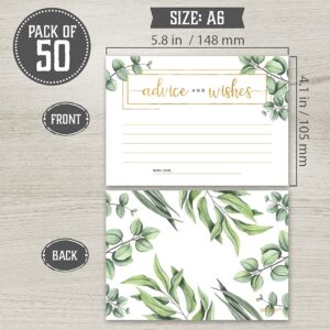 Set of 50 Advice and Wishes Cards - Double Sided Greenery Cards, Perfect for the Bride and Groom, Baby Shower, Bridal Shower, Wedding Shower, Graduation Party, Retirement Party, Anniversary