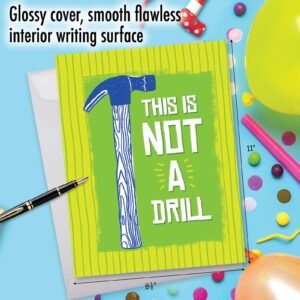 NobleWorks - 1 Jumbo Birthday Greeting Card Funny (8.5 x 11 Inch) - Cartoon Stationery Humor, Big Celebration - Not A Drill J7233BDG-US