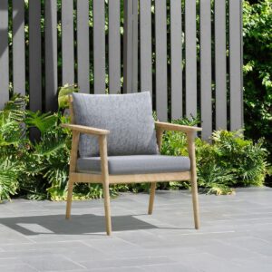 brampton grenoble outdoor armchair | made of durable teak wood with cushions | perfect for patio and backyards, light brown