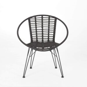 GDFStudio Great Deal Furniture Outdoor Wicker Dining Chairs (Set of 2), Gray and Black