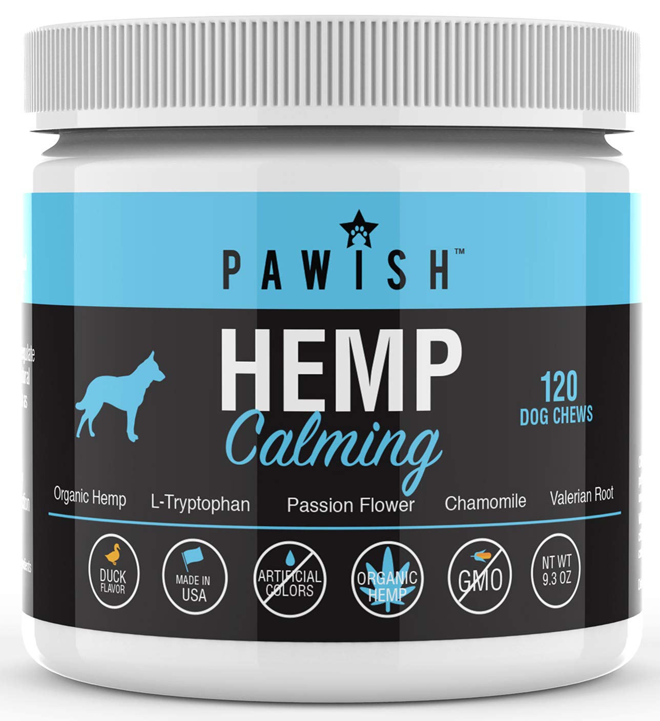 Calming Treats for Dogs with Organic Hemp Oil, Tryptophan, Chamomile, Passion Flower & Valerian - Stress & Anxiety Relief for Separation, Travel, Fireworks, Storms and Barking - 120 Soft Chews