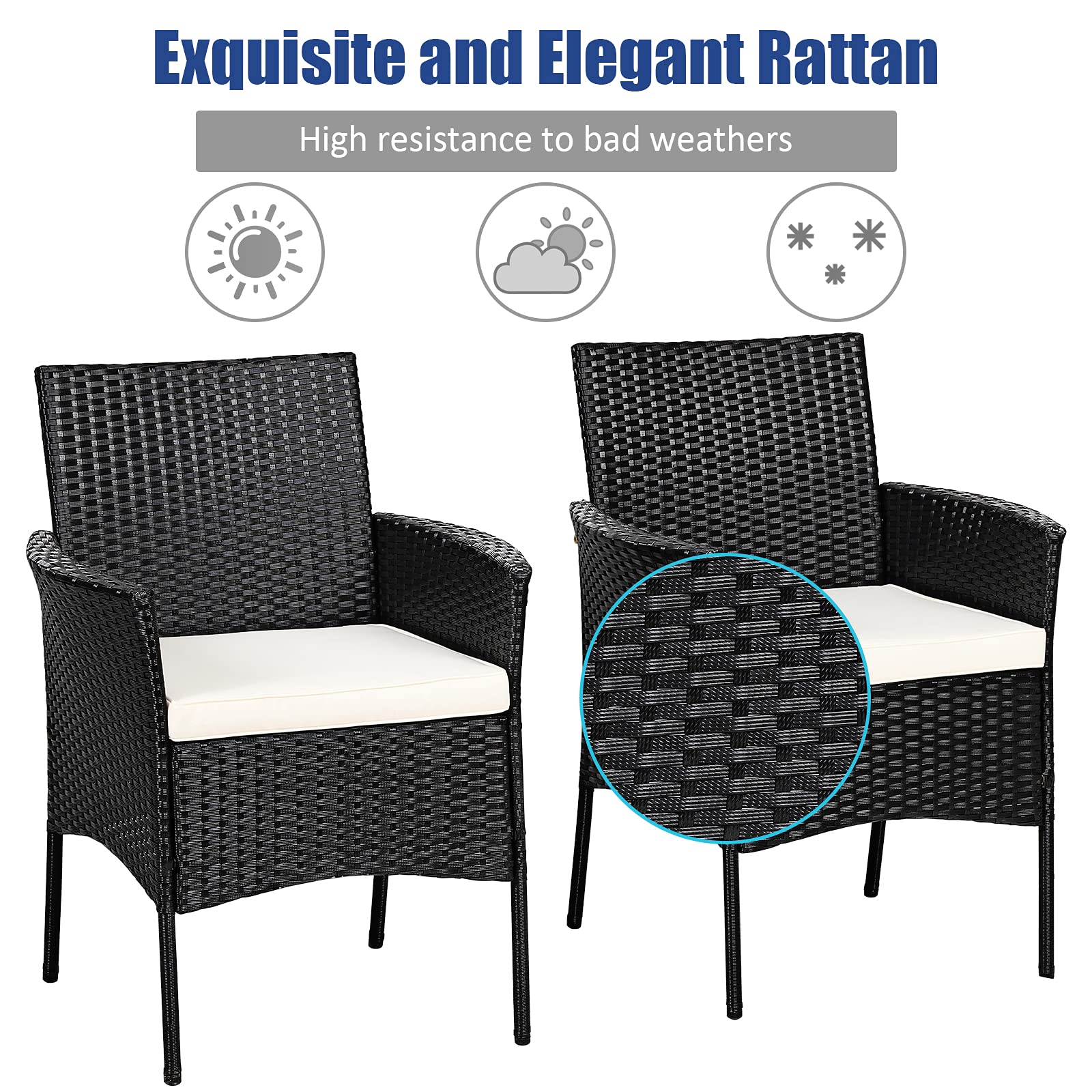 Tangkula 2 Pieces Patio Wicker Chair, Outdoor PE Rattan Armchairs with Removable Cushions, Patio Dining Resin Wicker Chairs for Garden, Poolside, Lawn, Porch and Backyard (Black)