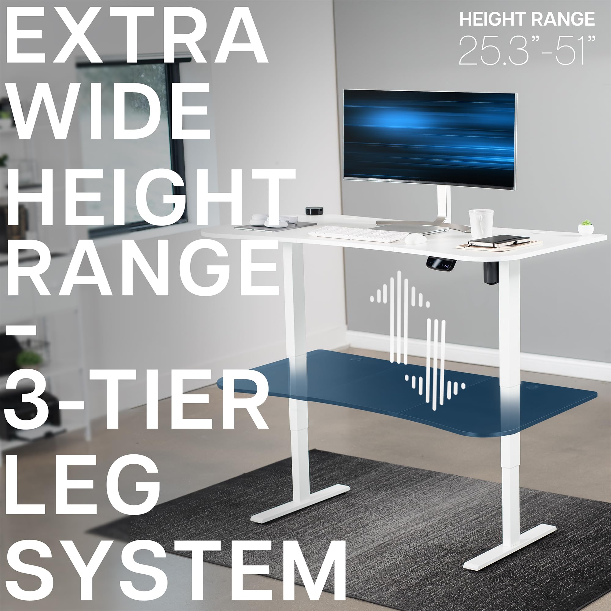 VIVO Electric 63 x 32 inch Standing Desk Workstation, Memory Controller Height Adjustment, 176 lb Frame Support, 2E Series, White Top White Frame, DESK-KIT-2E1W